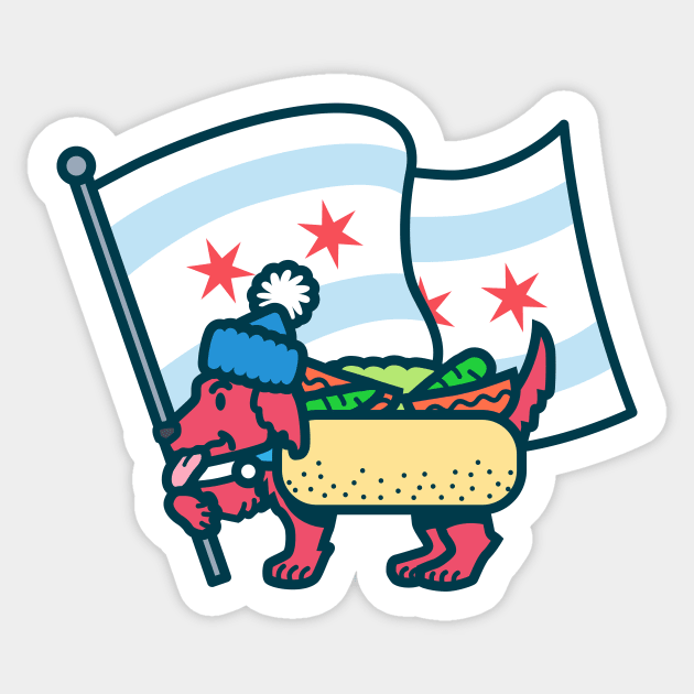 Chicago Dog with Flag - Chicago Dog - Sticker | TeePublic