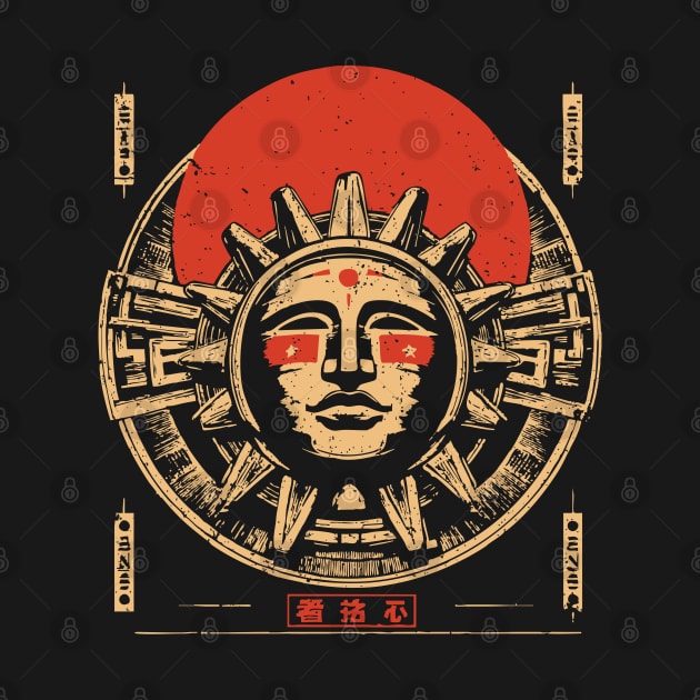 Aztec Sun God - Vintage Japanese-Style Ancient American Art - Aztec - T ...