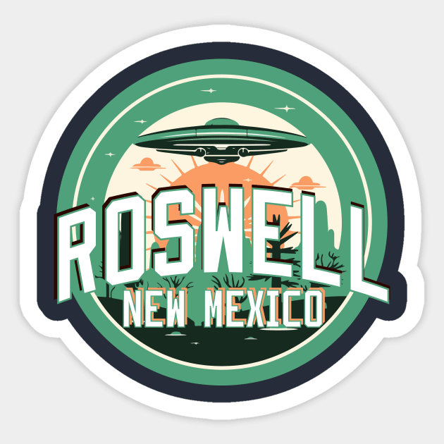 Roswell New Mexico Retro Spaceship Logo - Roswell - Sticker | TeePublic