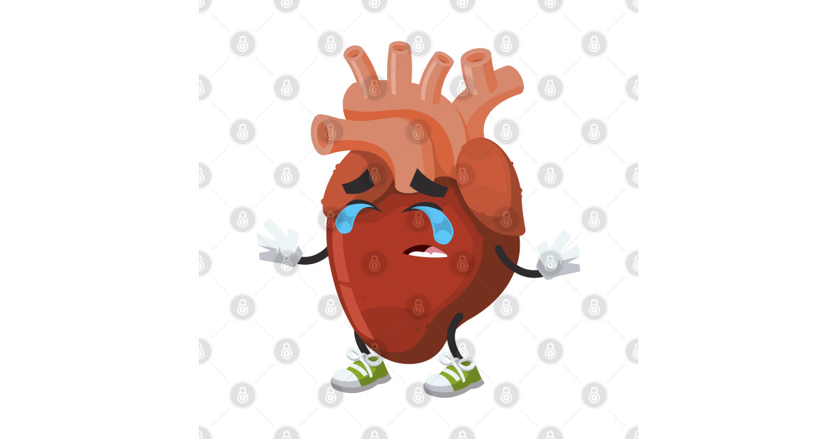Crying cartoon anatomical human heart organ - Crying Heart - T-Shirt ...