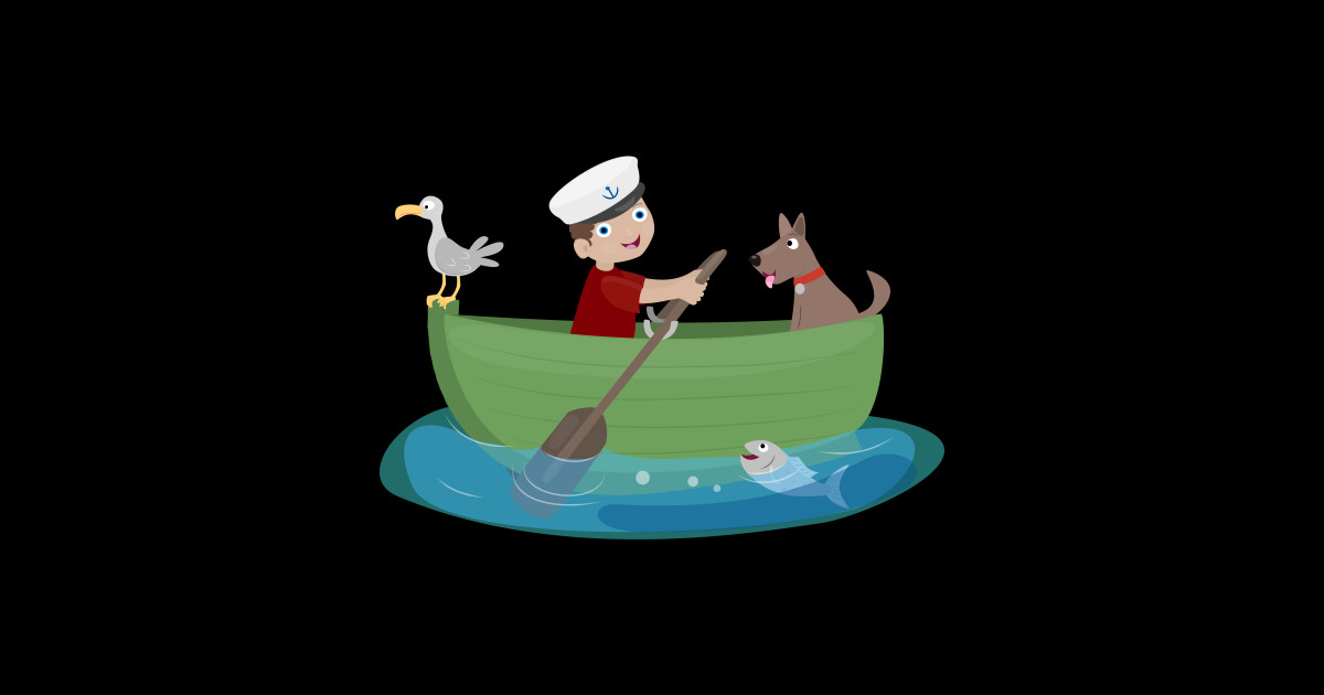 Cute boy sailor and dog rowing boat cartoon - Rowboat - Sticker | TeePublic