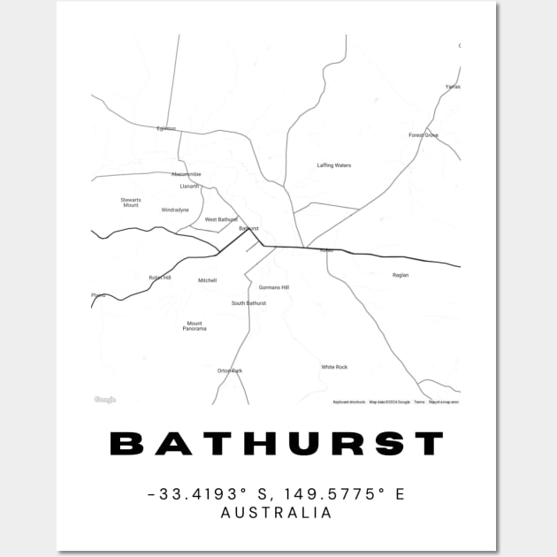 Minimalist Bathurst Map with Coordinates | Black and White Design ...