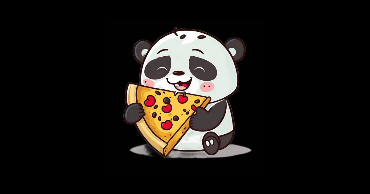 Cute Cartoon Panda Eating Pizza Funny Kawaii - Panda - Sticker | TeePublic