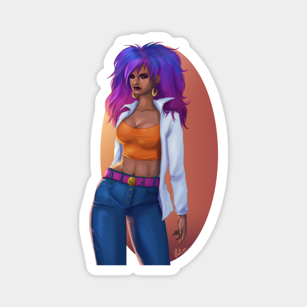 80s inspired neon pinup in jeans - 80s Pinup - Magnet | TeePublic