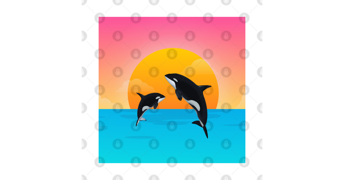 Pink Sunset Orca - Istoriadesign - T-Shirt | TeePublic