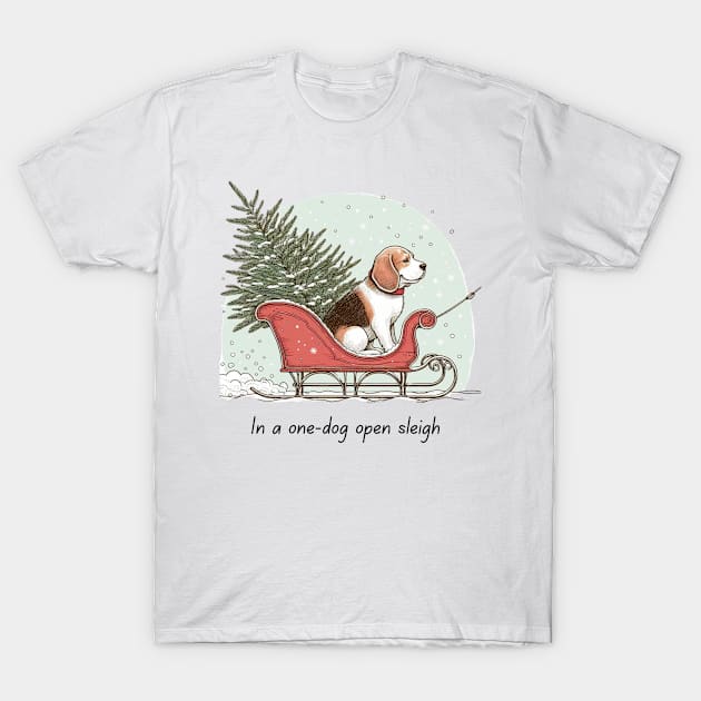 In a one-dog open sleigh - Beagle Dashing Through The Snow - T-Shirt ...