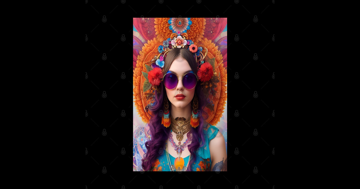 Bohemian psychedelic peace flower power girl art - Hippie - Sticker ...