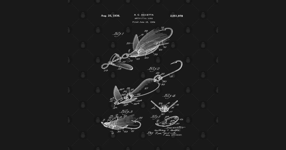 1936 Fishing Lure Patent Blueprint - Fishing - T-Shirt | TeePublic