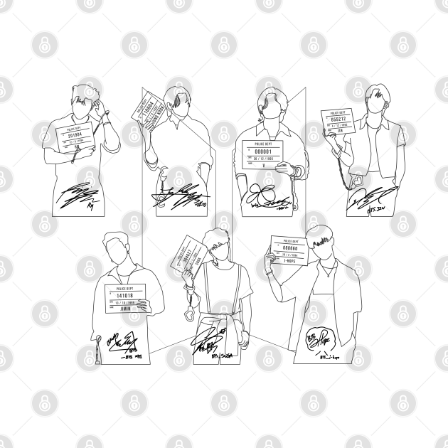 BTS Member Sketch Line Art Fanmade Merch & Accessories - Bts Merch - T ...