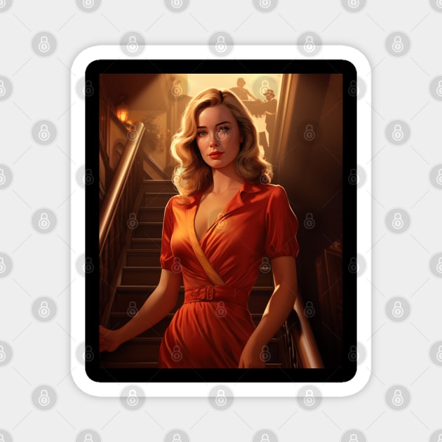 A Pin Up Woman Walking Down the Stairs - Pin Up Girl - Magnet | TeePublic