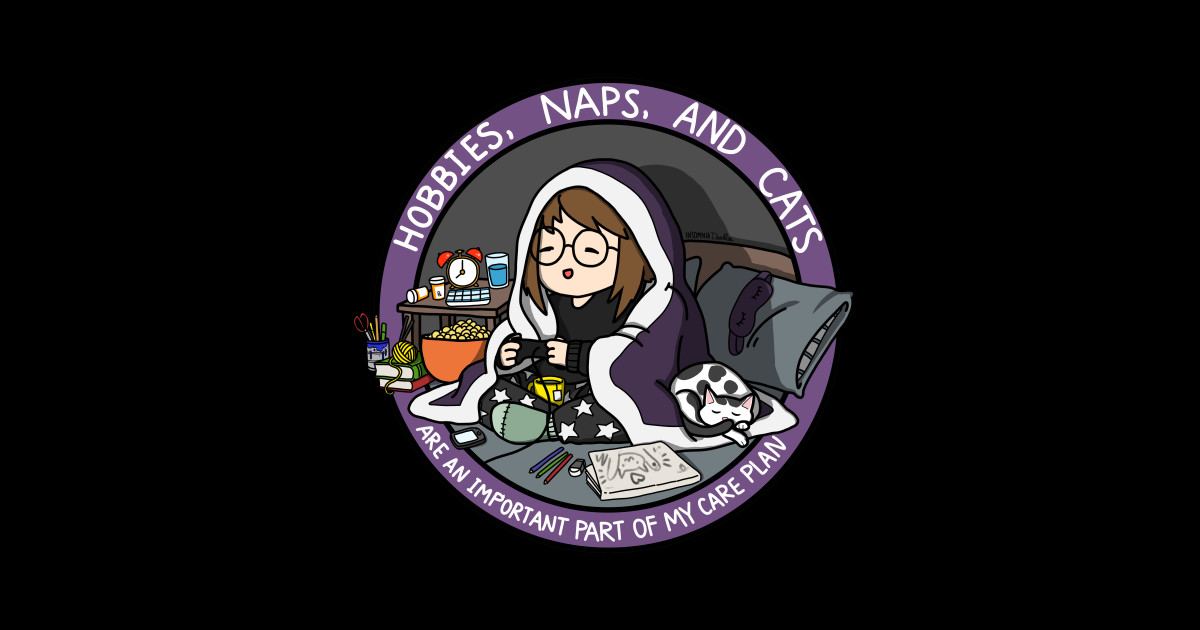 Hobbies, Naps, and Cats (Purple) - Chronic Illness - Sticker | TeePublic