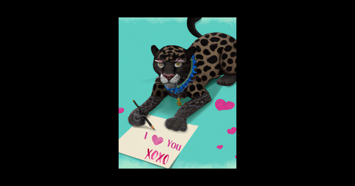 Panther Writing a Love Letter to a Jaguar - Love Letters - Sticker ...