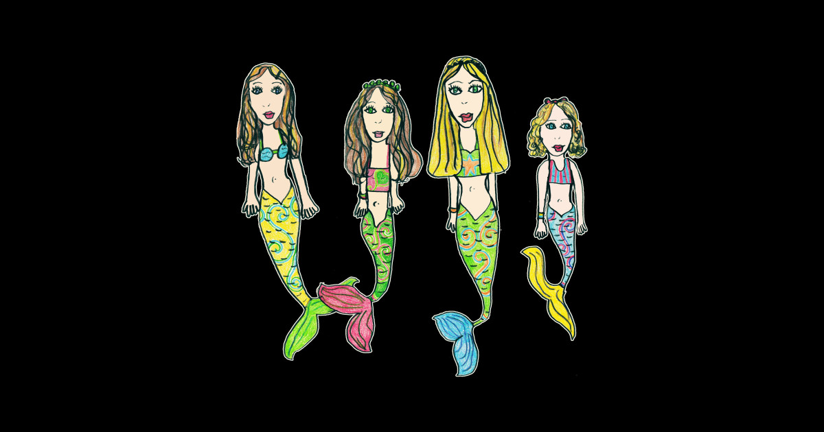 Tane's Drawing of My Girls as Mermaids - Mermaids - Sticker | TeePublic