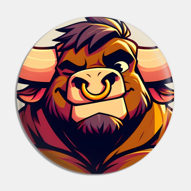Muscular Winking Bull Anthro Furry Minotaur Design V2 - Furry - Pin ...