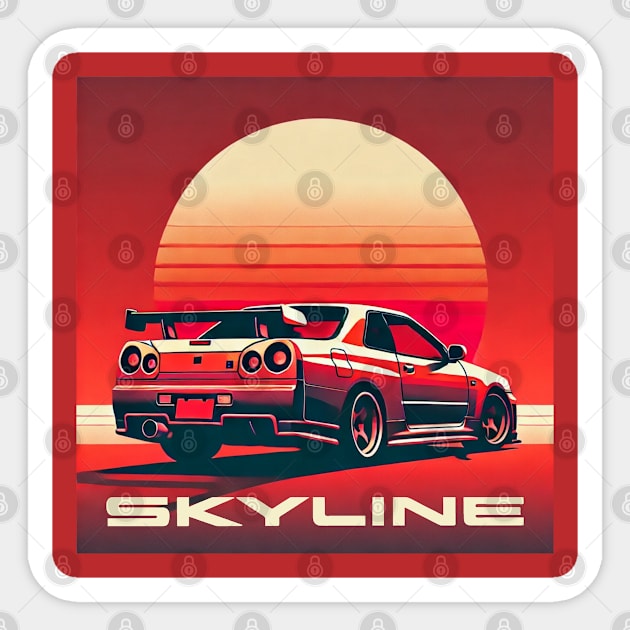 R34 GTR Red Sunset - R34 Skyline - Sticker | TeePublic
