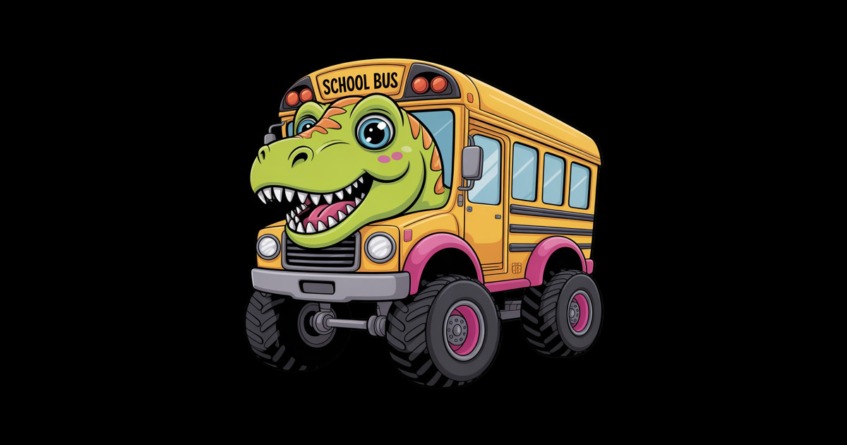 Dinosaur T-rex On Monster Truck School Bus Driver - Dinosaur T Rex On ...