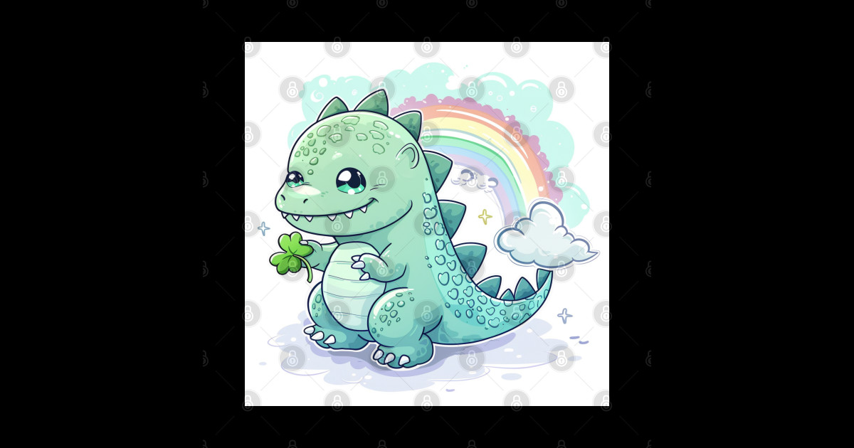 Cute Godzilla happy mood in kawaii cartoon style with rainbow ...