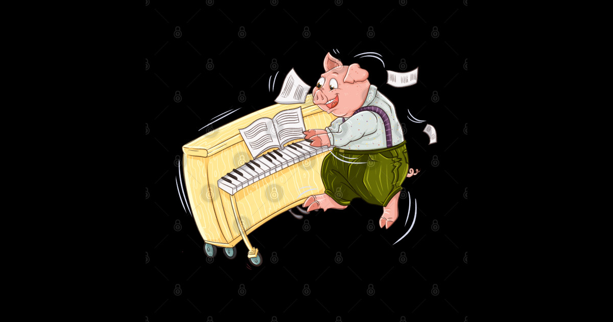 Pig Playing Piano - Pig Playing Piano Funny Design - Sticker | TeePublic