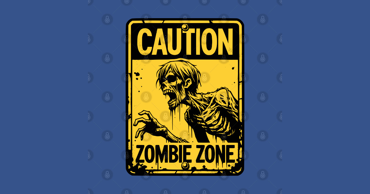 Caution Zombie Zone Sign Anime Black and Yellow - Halloween Sign - T ...