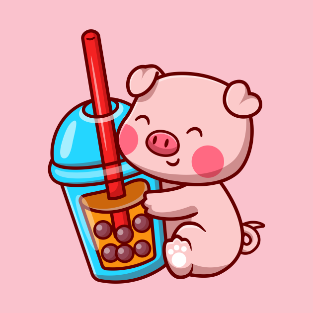 Cute Pig With Bubble Milk Tea Cartoon - Cute Pig With Bubble Milk Tea ...