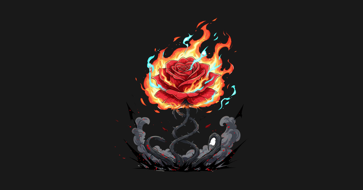 Flaming Rose – Fire Flower Dark Fantasy Art - Designs - T-Shirt | TeePublic