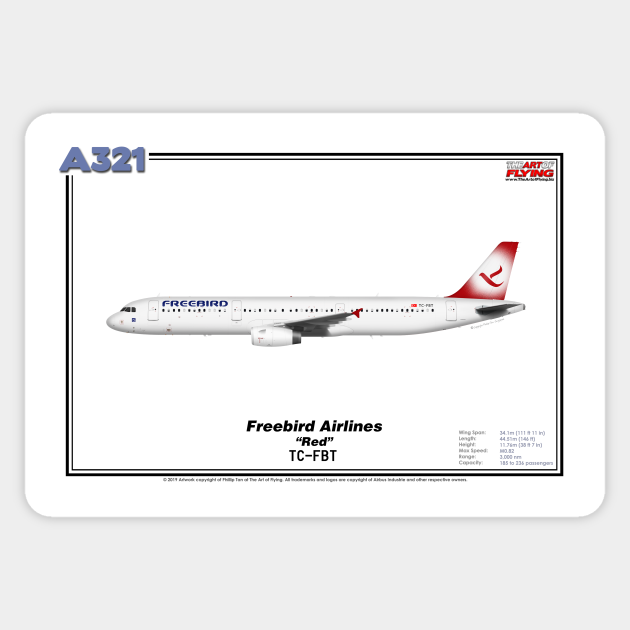 Airbus A321 - Freebird Airlines "Red" (Art Print) - A321 - Sticker ...