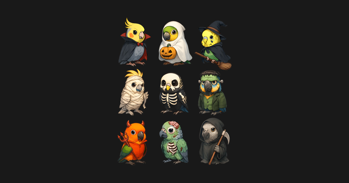 Parrot Birds Witch Boo Zombie Halloween - Cute Parrot Birds - T-Shirt ...
