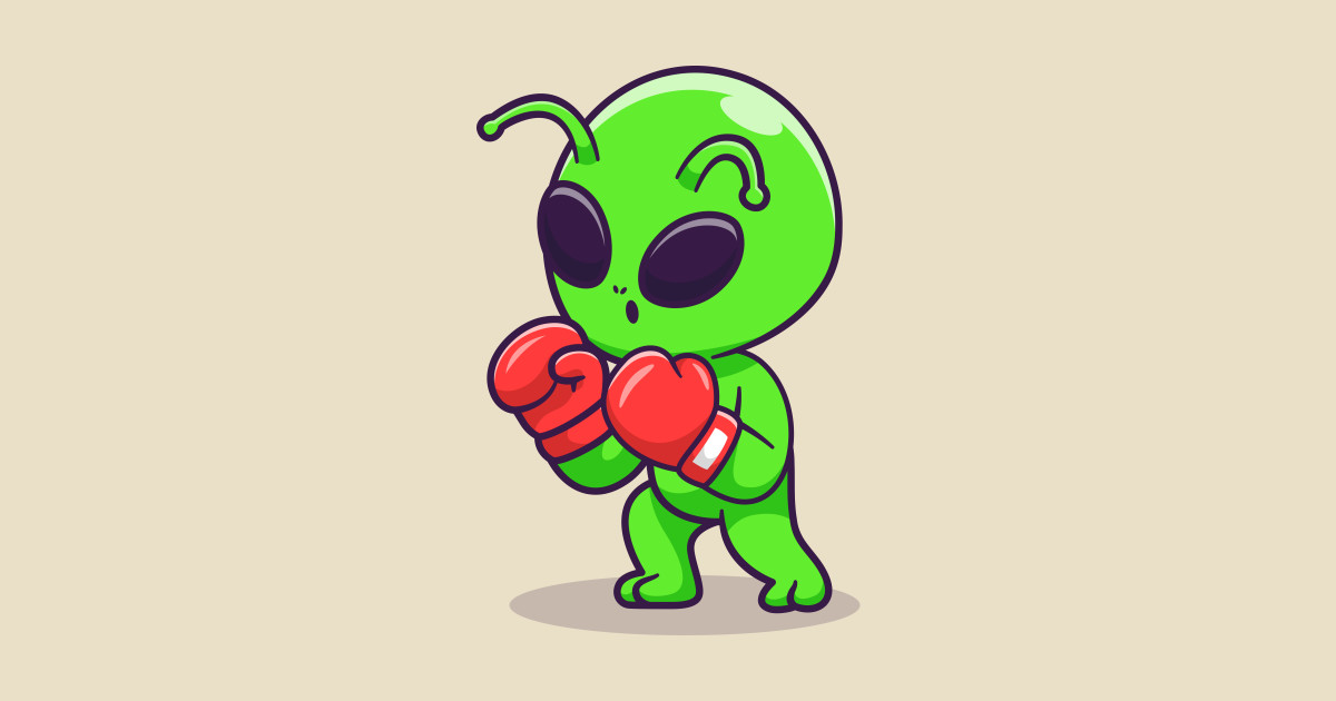 Cute Alien Boxing Cartoon - Cute Alien Boxing Cartoon - T-Shirt | TeePublic