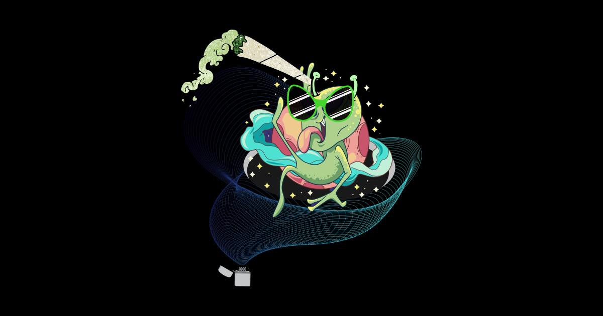 Stoned Trippy Alien is here - Stoned - Sticker | TeePublic