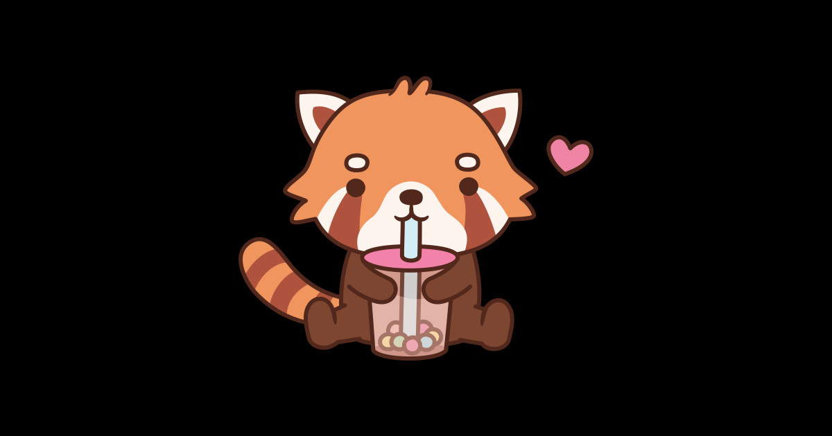 Cute Red Panda Drinking Bubble Tea - Cute Red Panda - Sticker | TeePublic