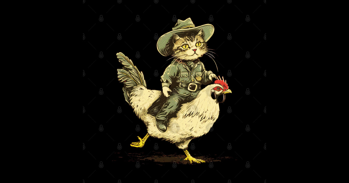 Funny Cat Riding a Chicken - Funny Cat - Sticker | TeePublic