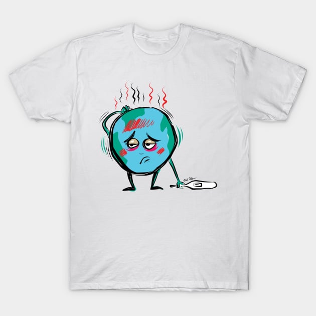 Cartoon Illustration of a sick world - Earth - T-Shirt | TeePublic