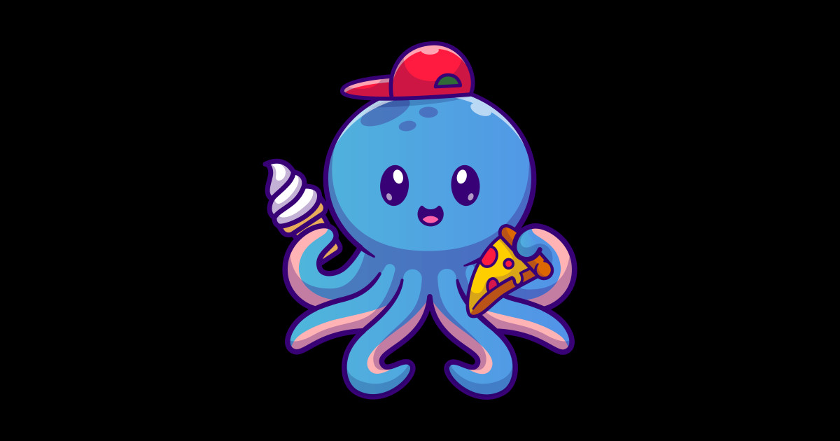 Cute Kid Octopus Holding Pizza And Ice Cream Cone Cartoon - Cute Kid ...