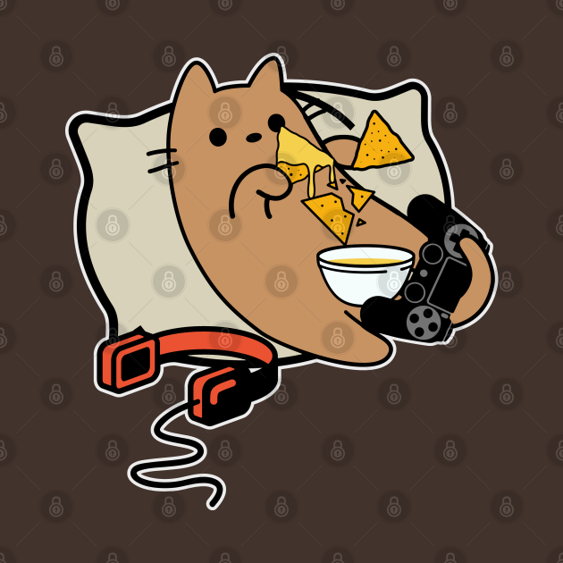 Gamer Cat Nachos Game Paused Loading - Cat Nacho - T-Shirt | TeePublic