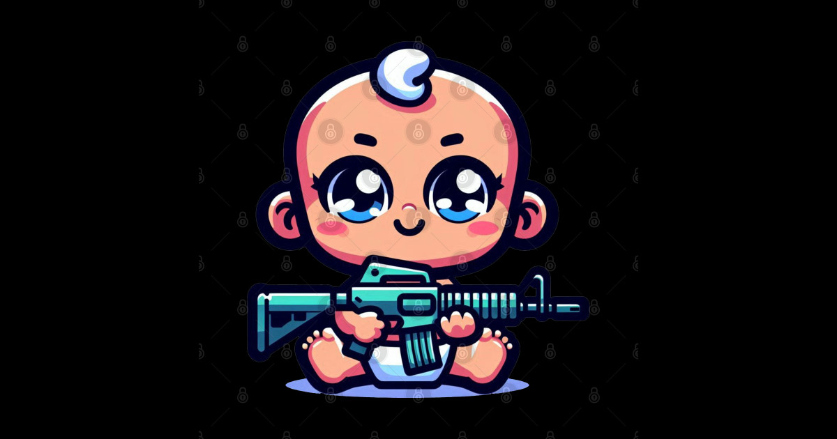 Baby with Gun - Baby - Sticker | TeePublic