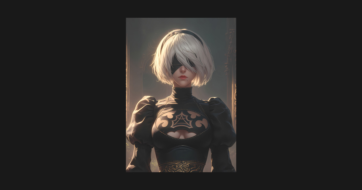 2B Nier Automata Yorha Blindfold Gothic Monochrome Elegance - 2b - T ...