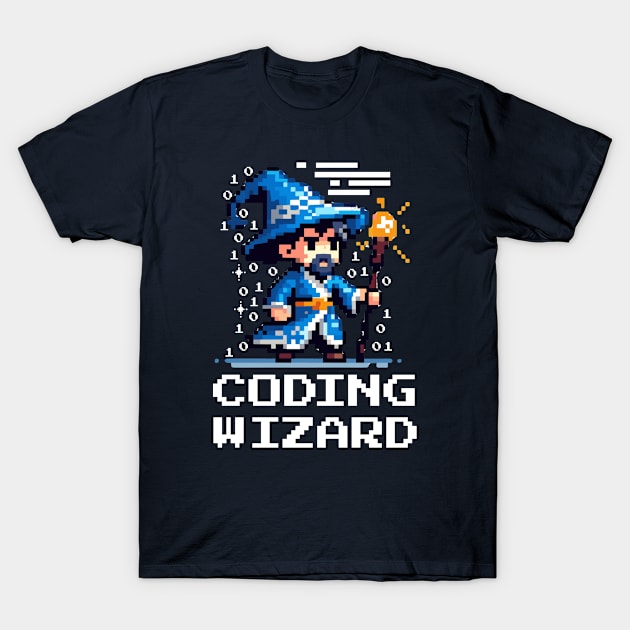 Coding Wizard Pixel Coder - Coder Humor - T-Shirt | TeePublic
