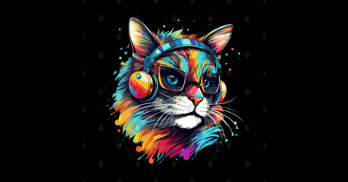 Rainbow Neon Cat - Cat - Sticker | TeePublic