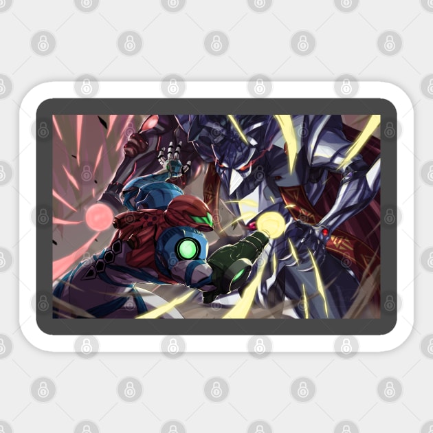 Samus Vs. Raven Beak - Metroid - Sticker | TeePublic