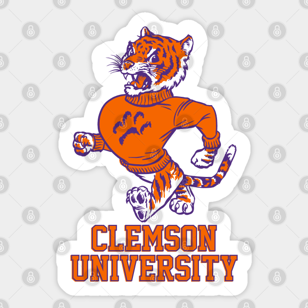 Vintage Tiger Mascot for Clemson - Clemson - Sticker | TeePublic