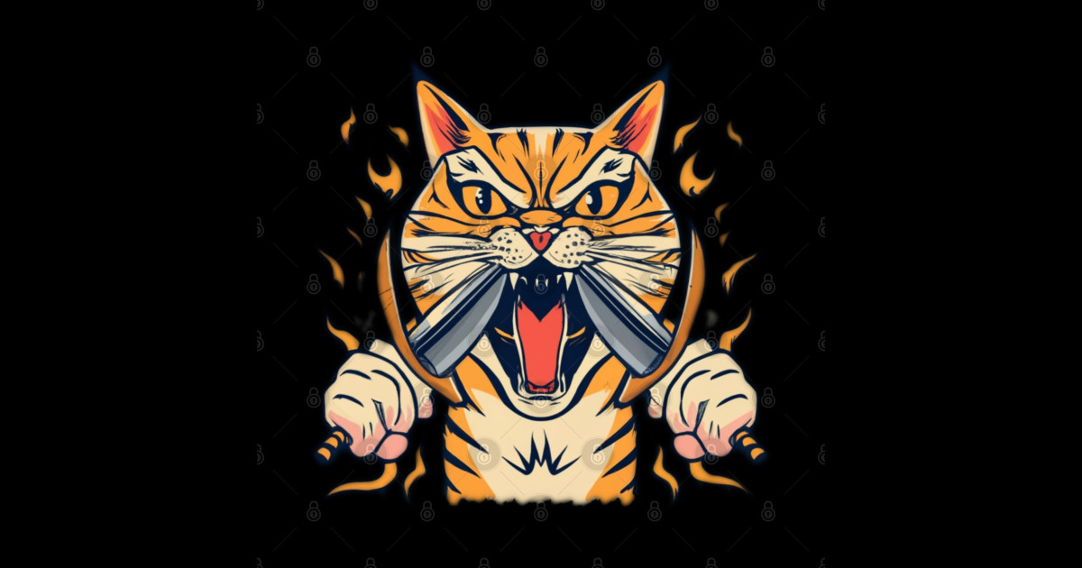 Cute and angry cat with two knives - Cute And Angry Cat - Sticker ...