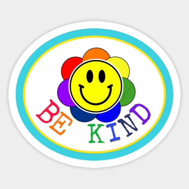 Be Kind Rainbow Smiley Face Flower - Rainbow - Sticker | TeePublic