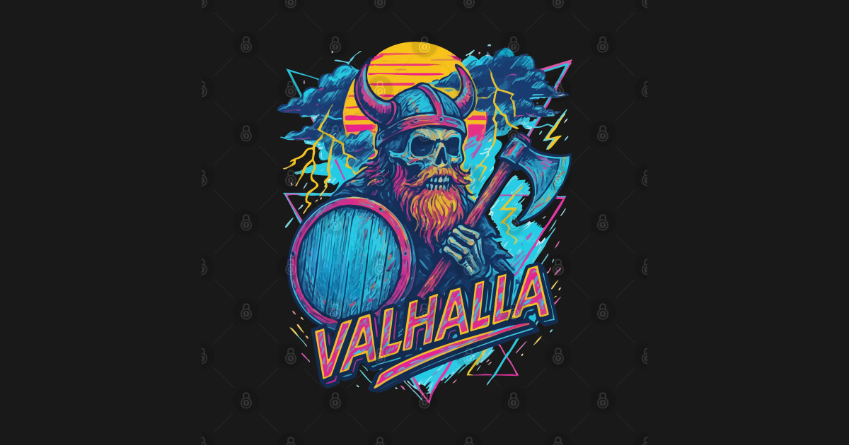 Viking Skull Skeleton Valhalla Norse Retro Vaporwave - Valhalla - T ...