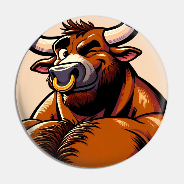 Muscular Winking Bull Anthro Furry Minotaur Design - Furry - Pin ...