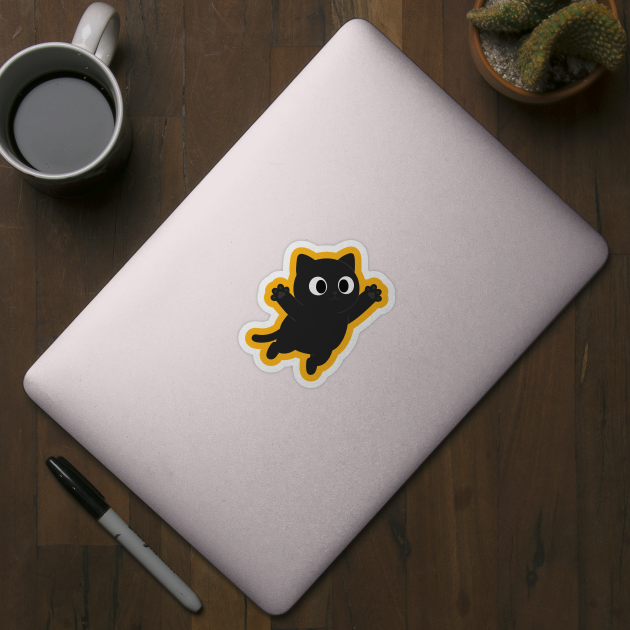 Cute Black Cat Floating - Playful Kitten Art - Cat - Sticker | TeePublic