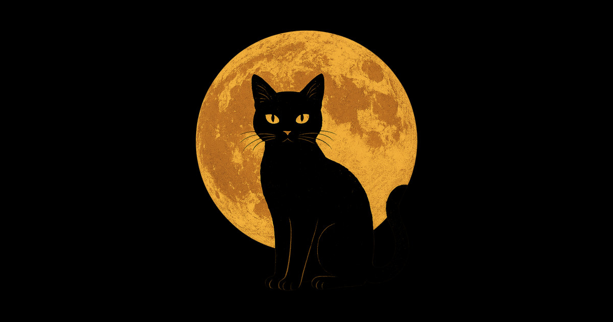 Mystic Black Cat With Full Moon - Cat With Moon - Sticker | TeePublic