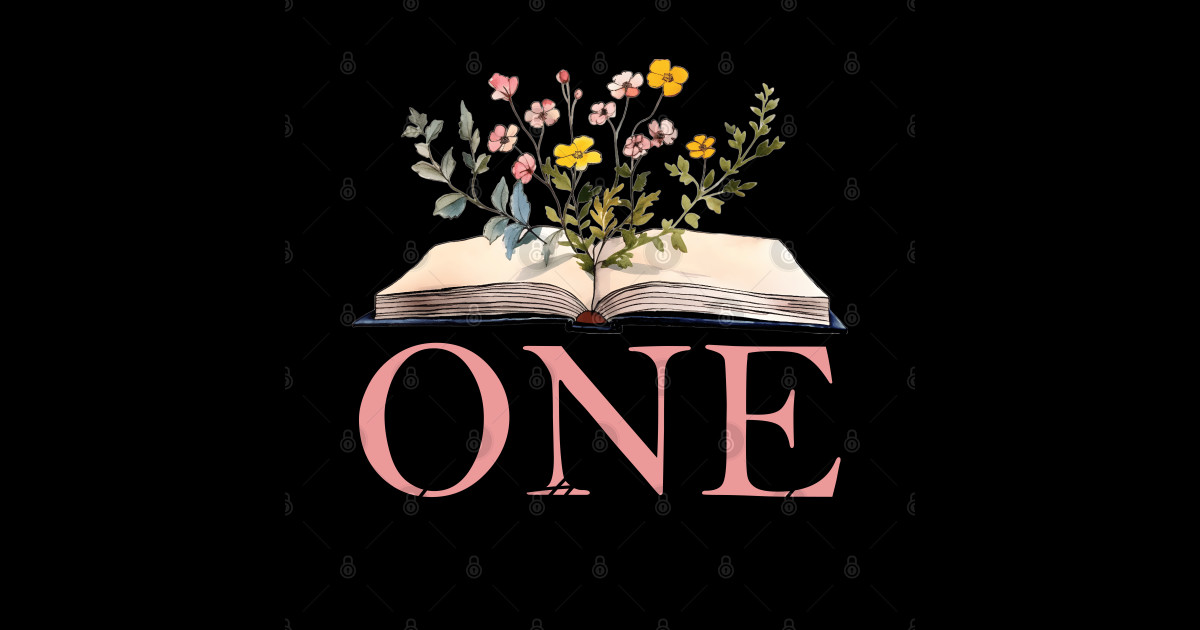 One For The Books Floral Open Book - First Birthday - Sticker | TeePublic