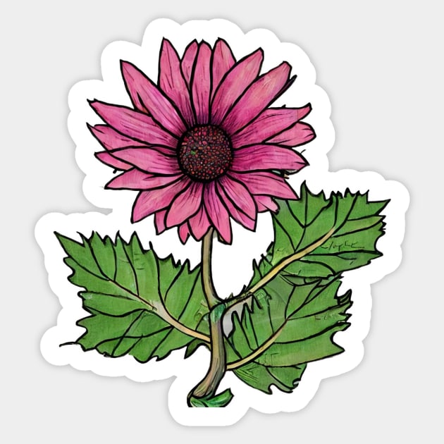 Pink Flower Drawing - Flower Drawing - Sticker | TeePublic