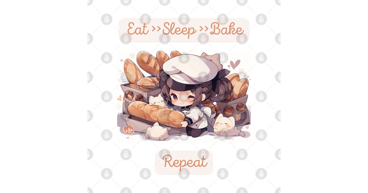 eat sleep bake repeat anime chibi - Anime - T-Shirt | TeePublic
