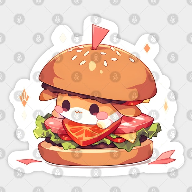 Super Kawaii Chibi Burger Kun - Cute Food Art - Burger Lover - Sticker ...